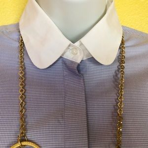 TM Lewin | Tops | Tm Lewin Blue White Collared Button Down Blouse ...